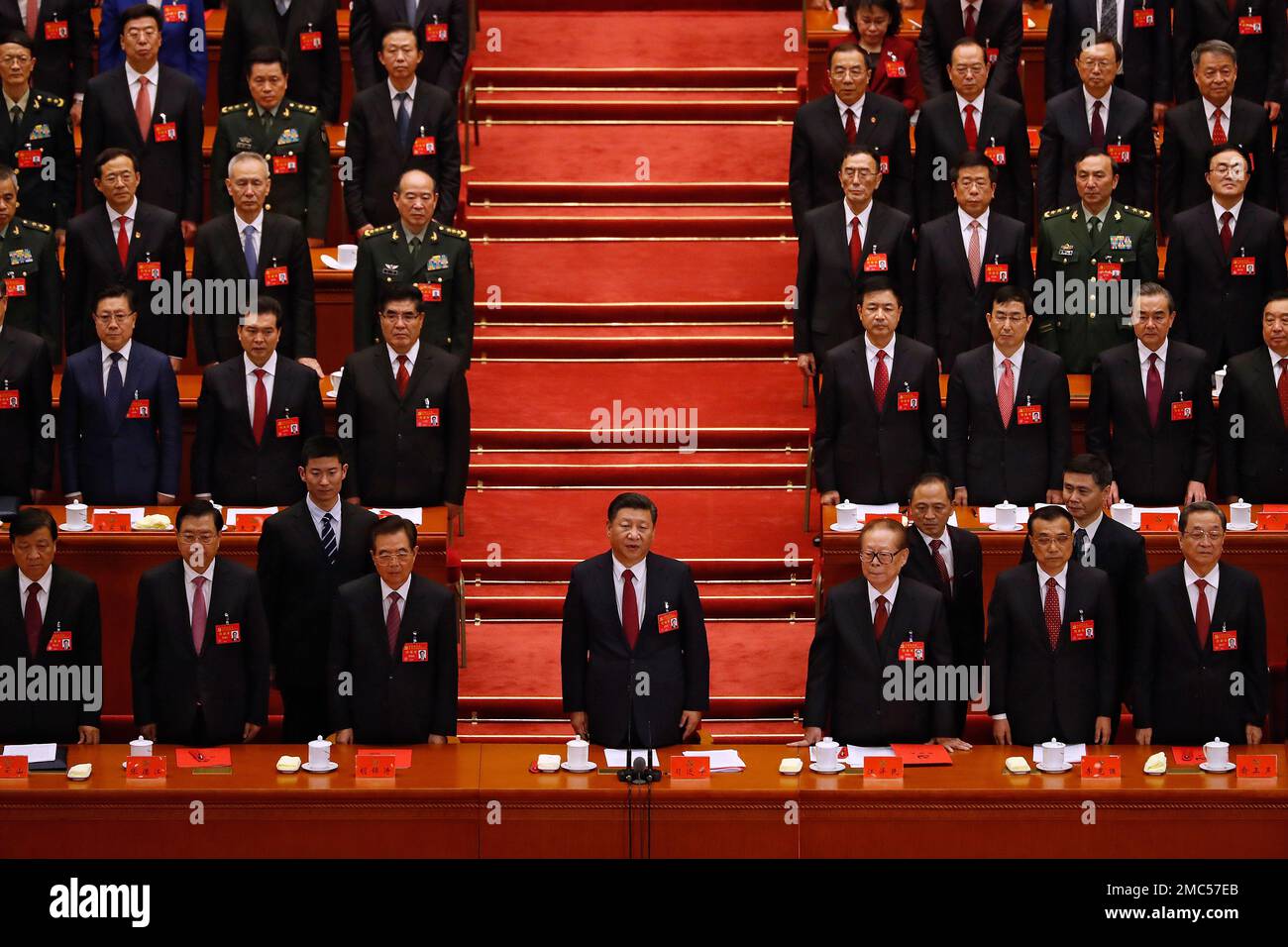 FILE - Chinese President Xi Jinping, front row center, and his cadres ...