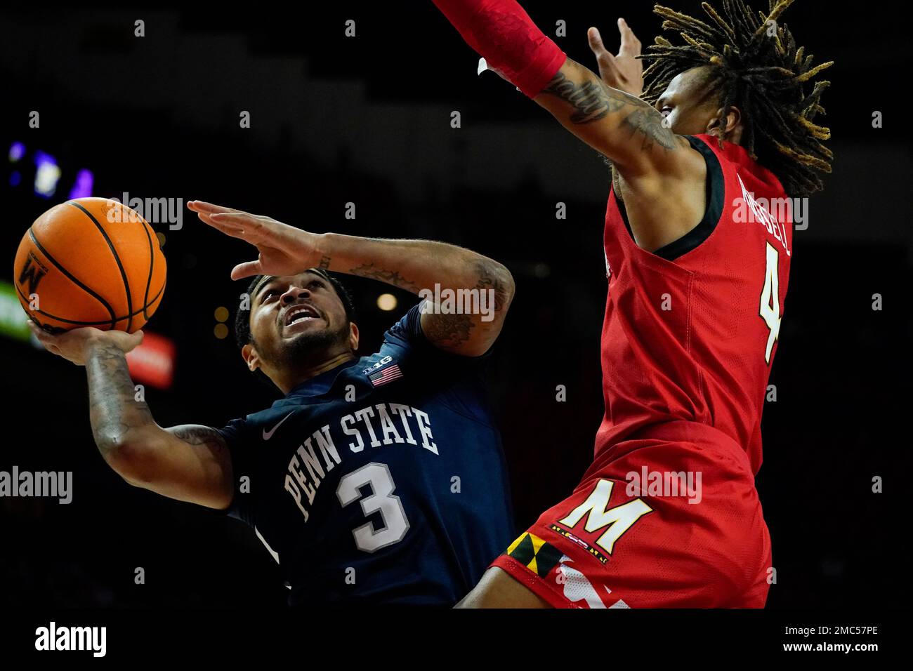 Penn State guard Sam Sessoms (3) goes up for a shot against Maryland ...