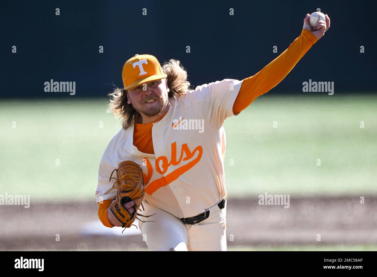 Tennessee player Kirby Connell competes in an NCAA baseball game ...