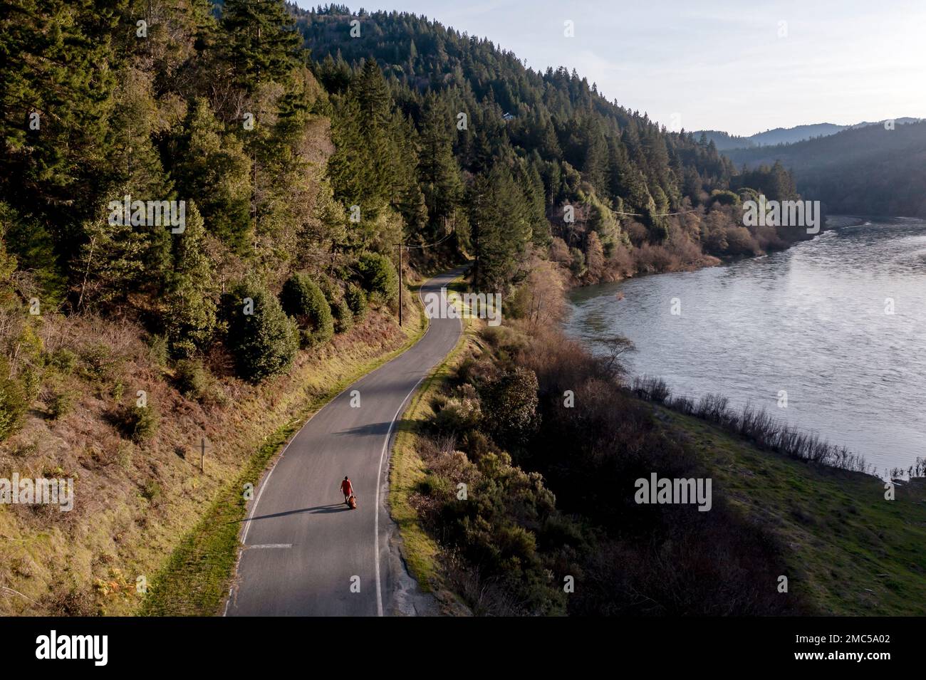 In this aerial image taken from a drone, a pedestrian walks near End of ...