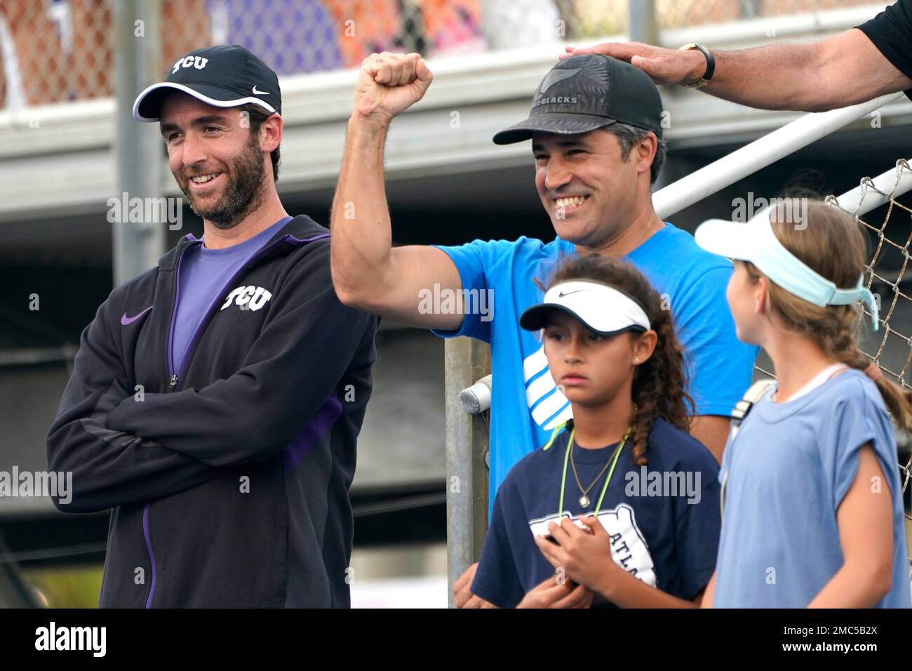 Facundo Lugones, the coach for Cameron Norrie of Britain, left, and ...