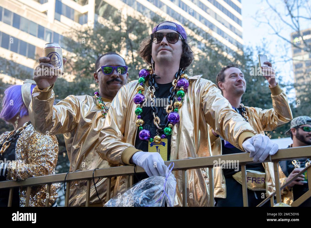 Members of the Krewe of Freret parade are seen as they pass mayoral ...