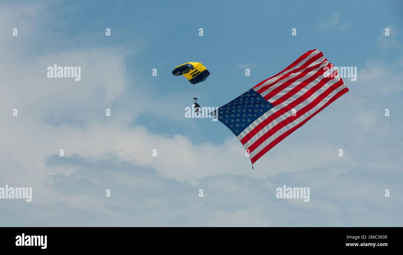 A member of the U.S. Navy Parachute Demonstration Team, "The Leap Frogs ...
