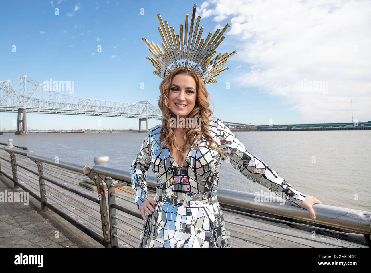 2022 Krewe of Freret Queen Audrey Volker poses for a photo at a pre ...