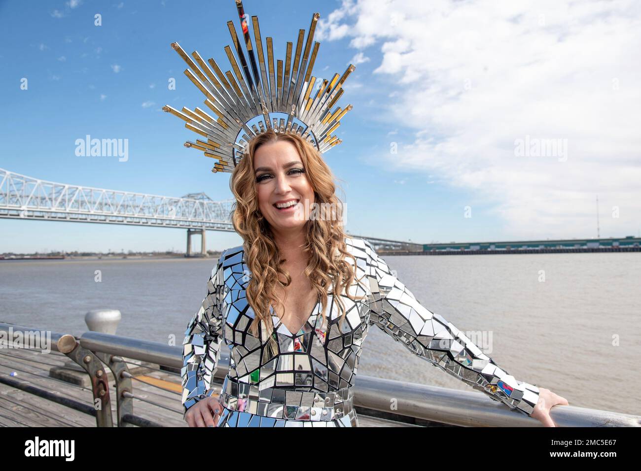 2022 Krewe of Freret Queen Audrey Volker poses for a photo at a pre ...