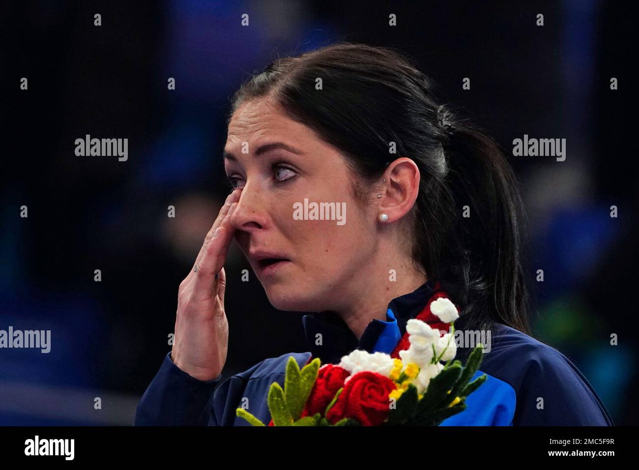 Britain's Eve Muirhead, from the gold medalist team, cries during a ... Britain's Eve Muirhead, from the gold medalist team, cries during a ...