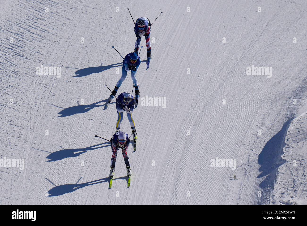Norway's Therese Johaug leads a group during the women's 30km mass ...