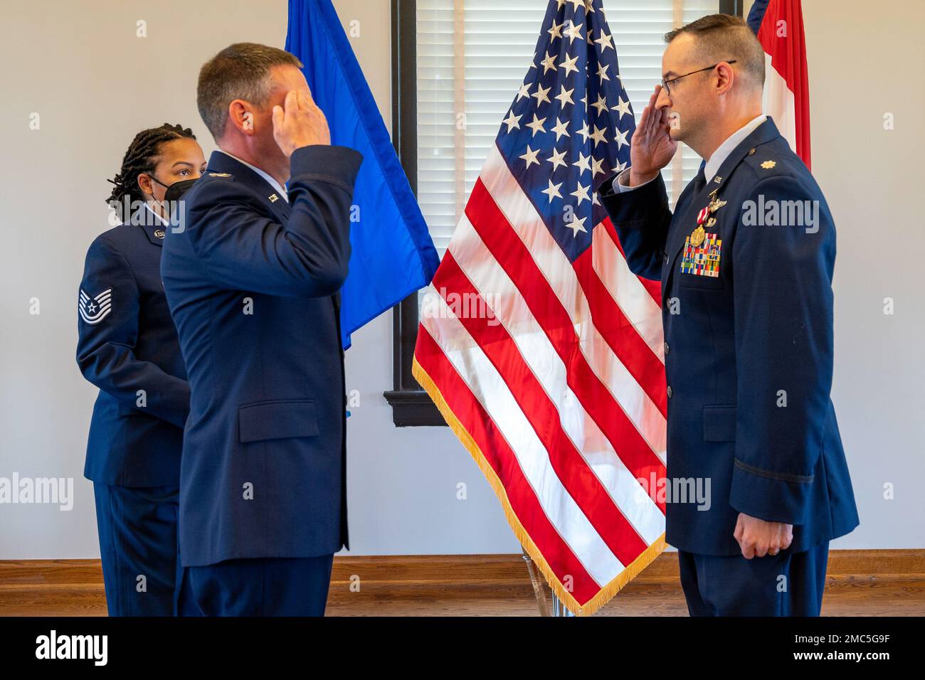 Lt. Col. Wesley Colebar, right, strategy analyst for the 157th Combat ...