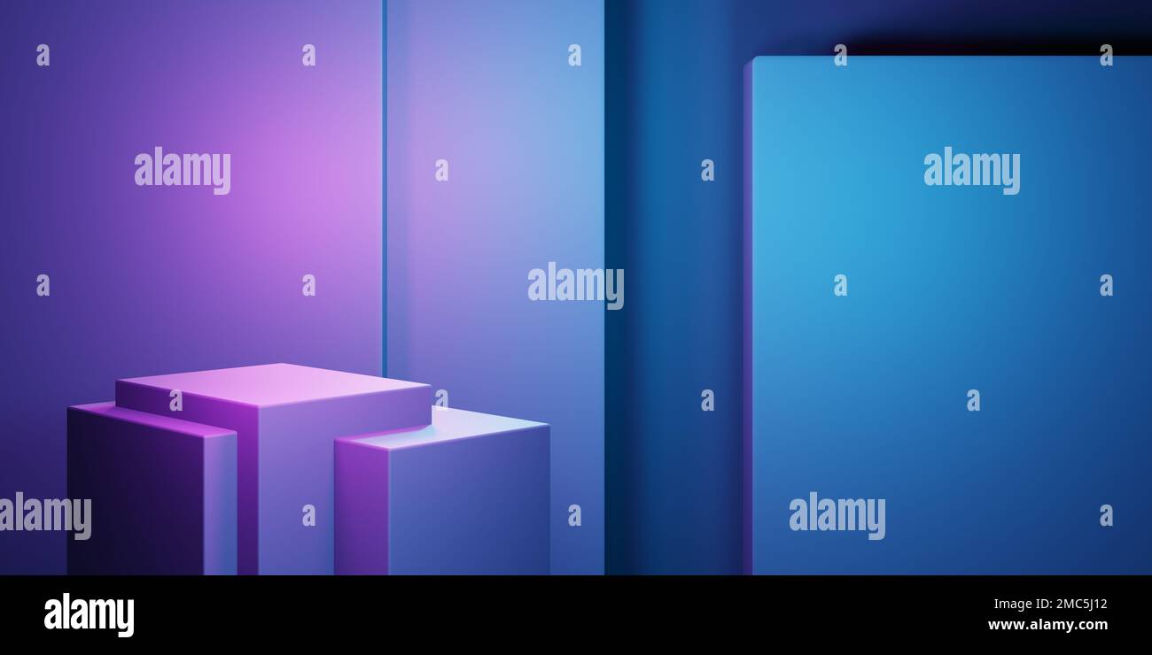 3d rendering of purple and blue abstract geometric background. Scene ...