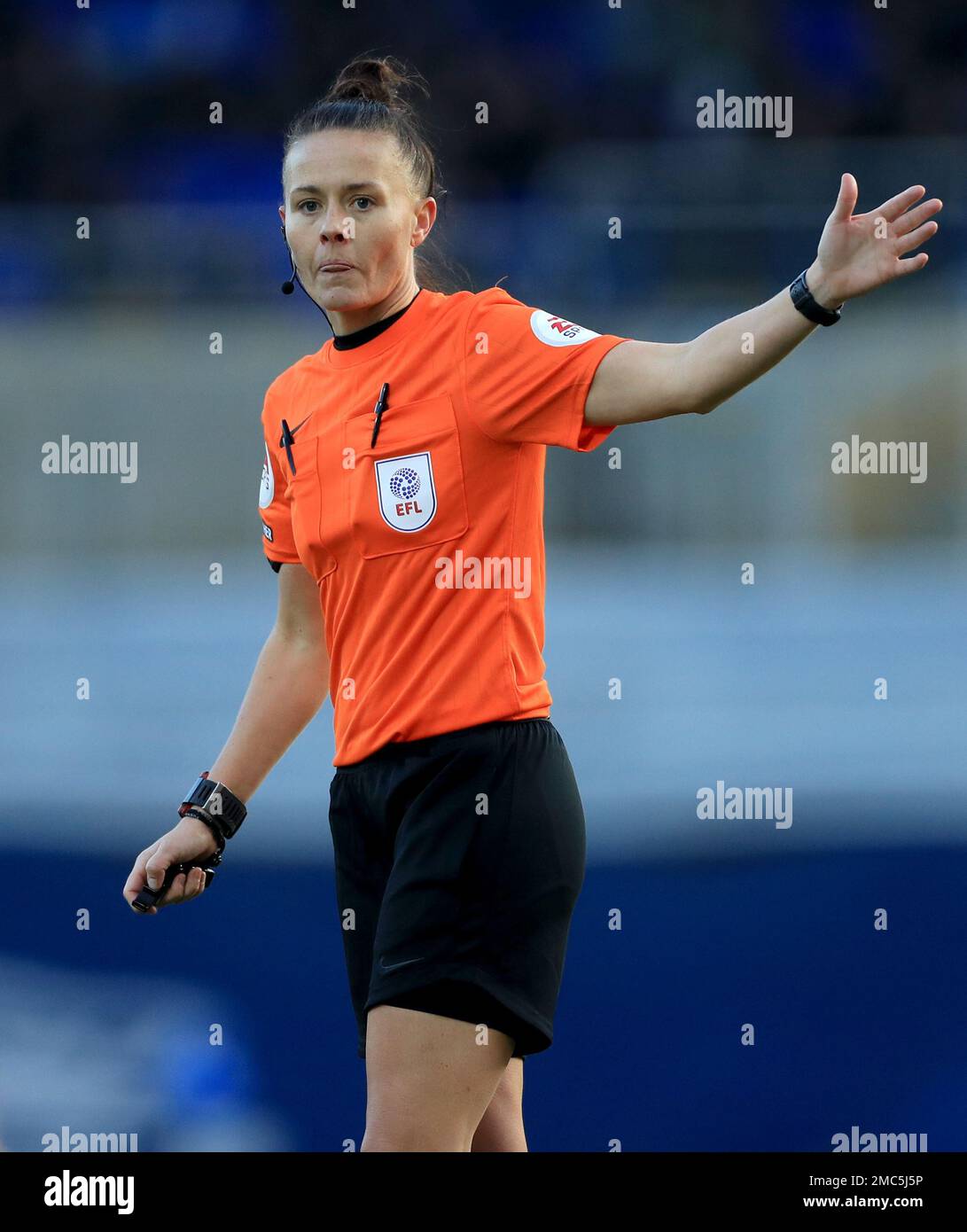 Match referee Rebecca Welch gestures during the Sky Bet Championship ...