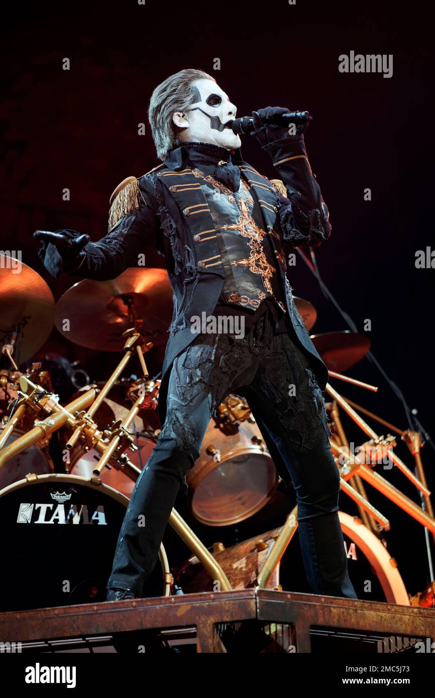 Tobias Forge of the band Ghost performs at the Allstate Arena on Friday ...
