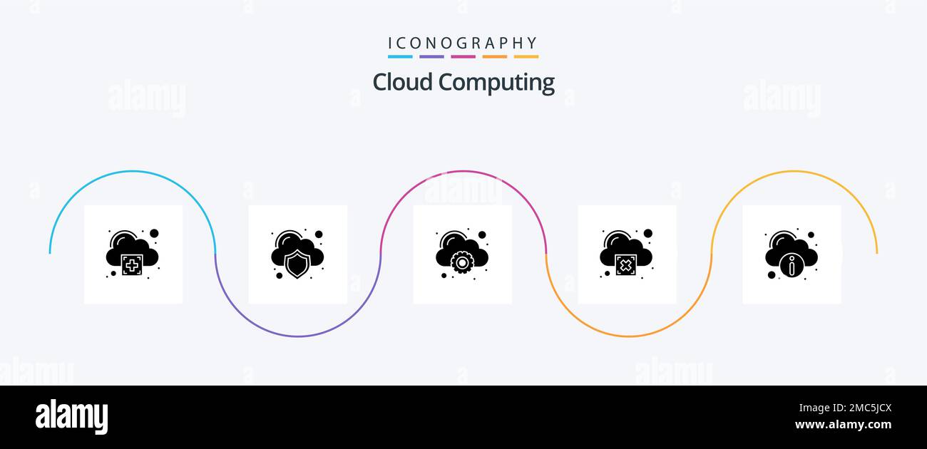 Cloud Computing Glyph 5 Icon Pack Including info. cross. cloud. warning ...