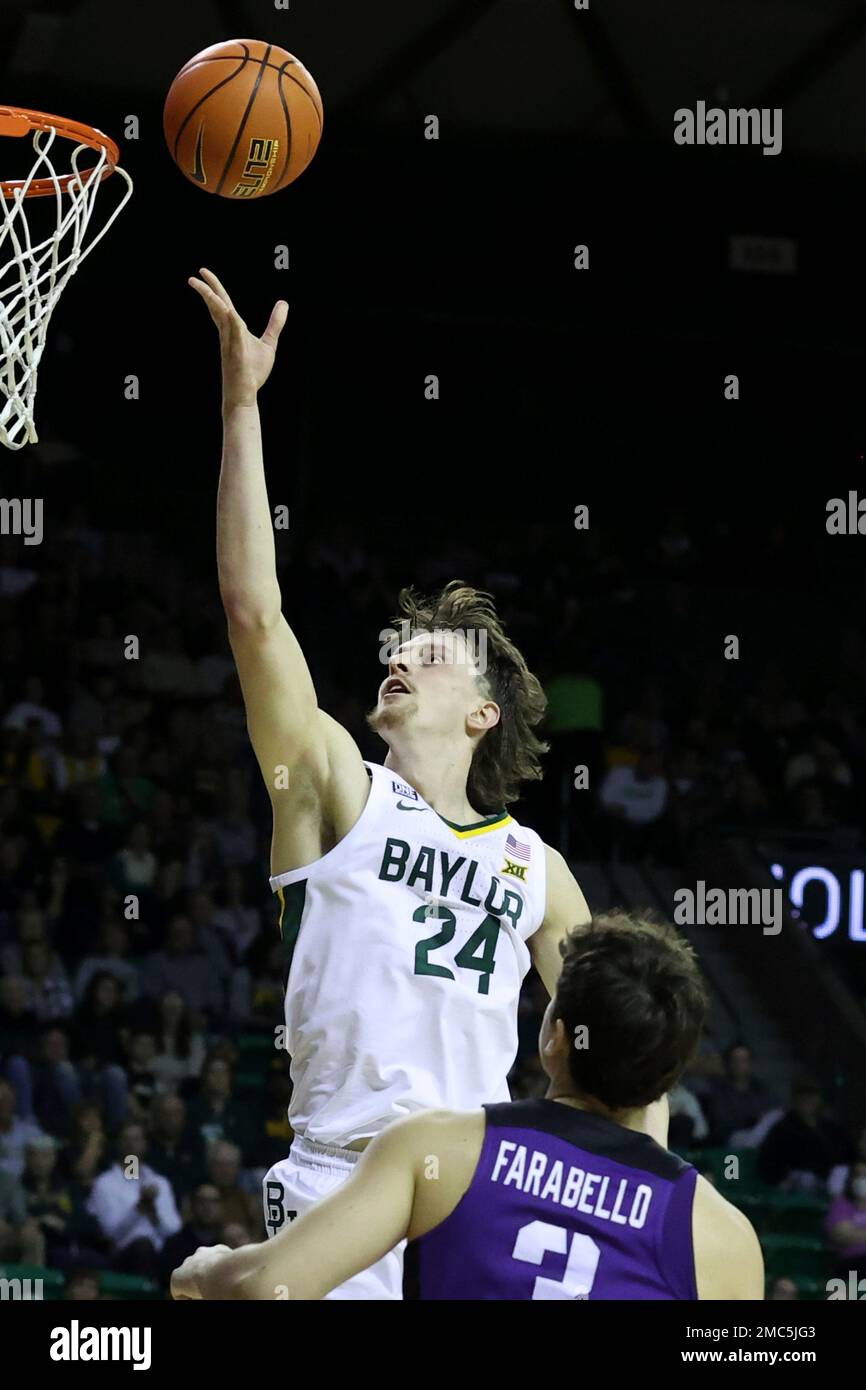 Baylor guard Matthew Mayer scores over TCU guard Francisco Farabello ...