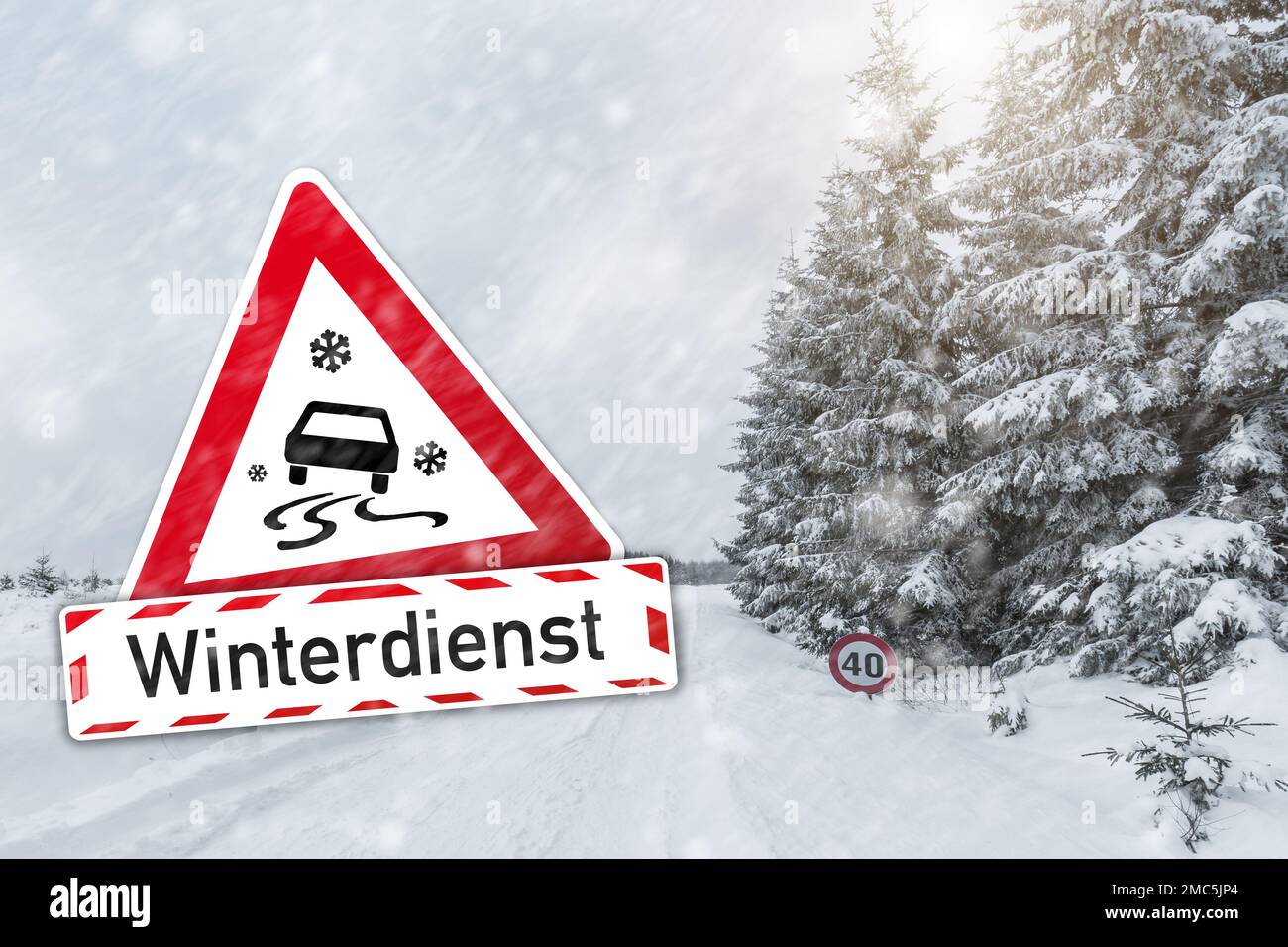 traffic sign German word Winterdienst (winter services) for winter time ...