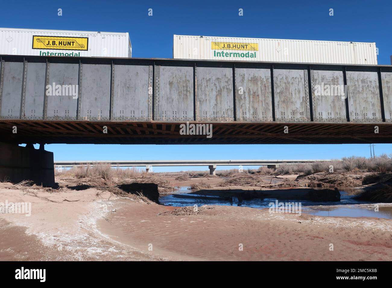 A train travels along a bridge that goes over the Little Colorado River ...