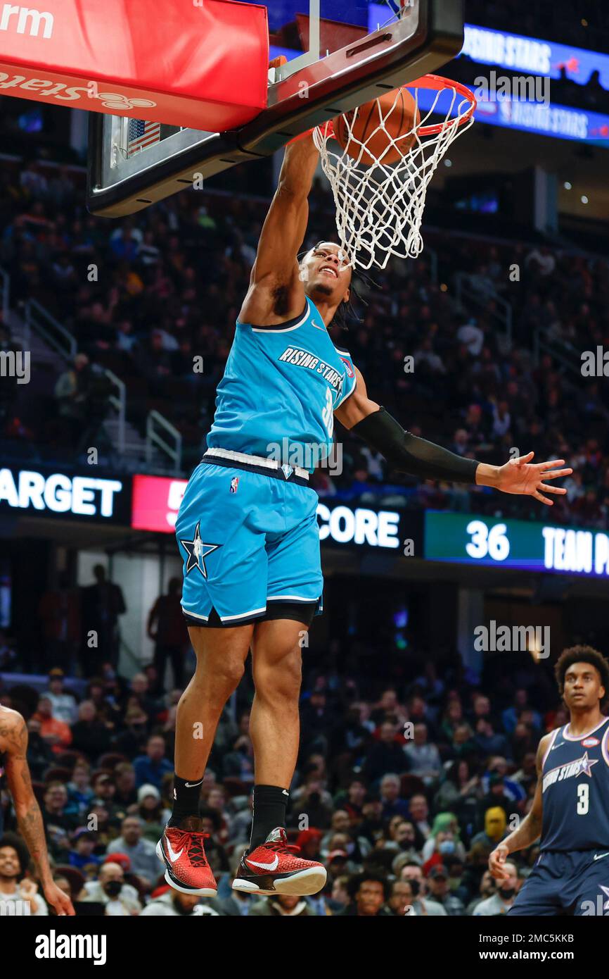 Team Barry's Isaac Okoro, of the Cleveland Cavaliers, dunks against ...