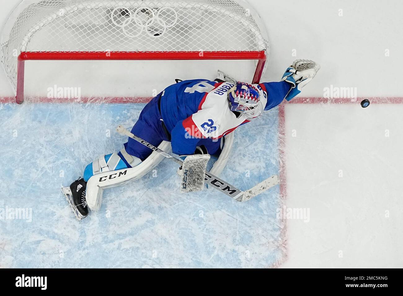 Slovakia goalkeeper Patrik Rybar blocks a shot against Sweden during ...