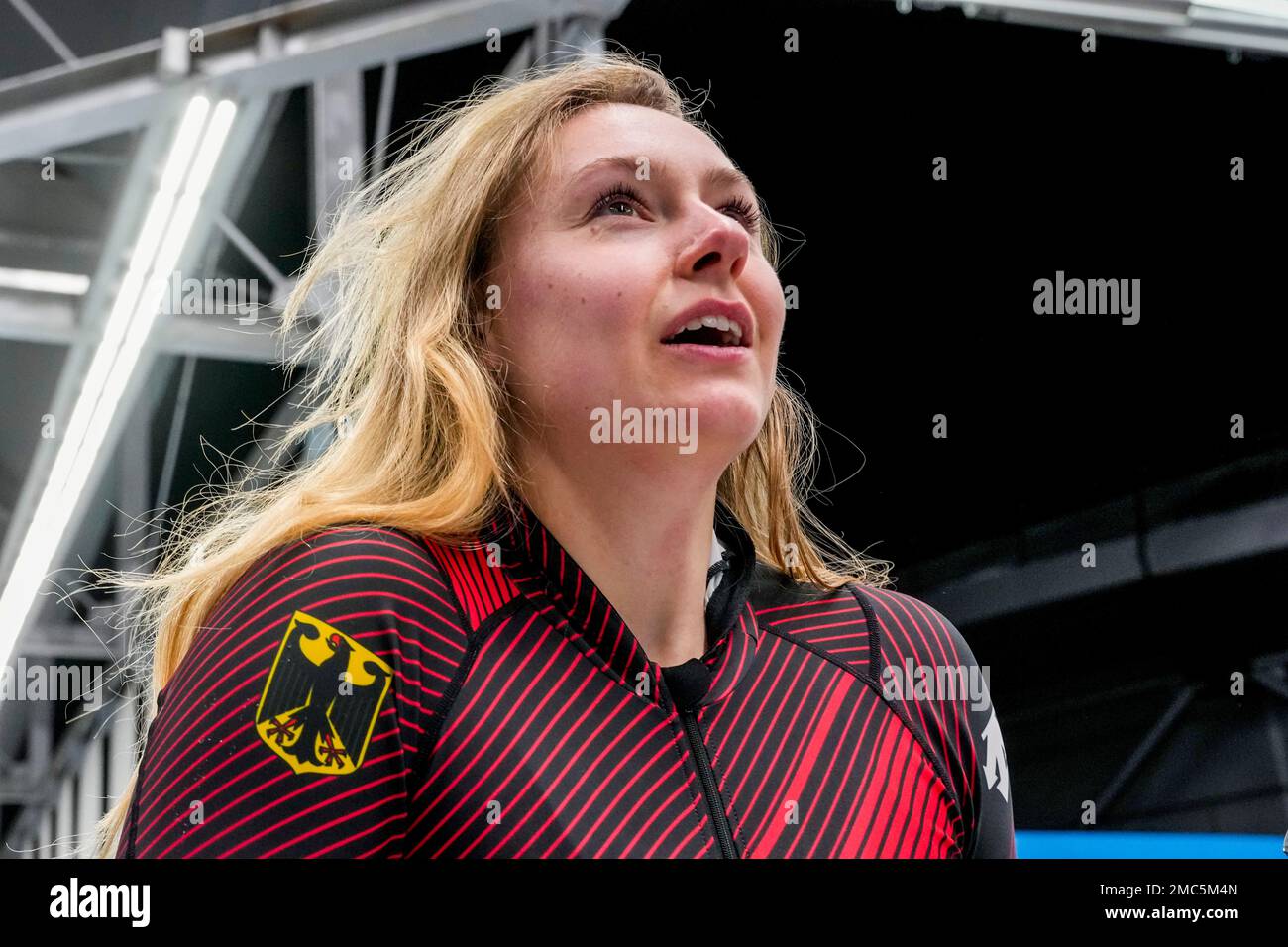 Laura Nolte, of Germany, celebrates winning the gold medal in the women ...