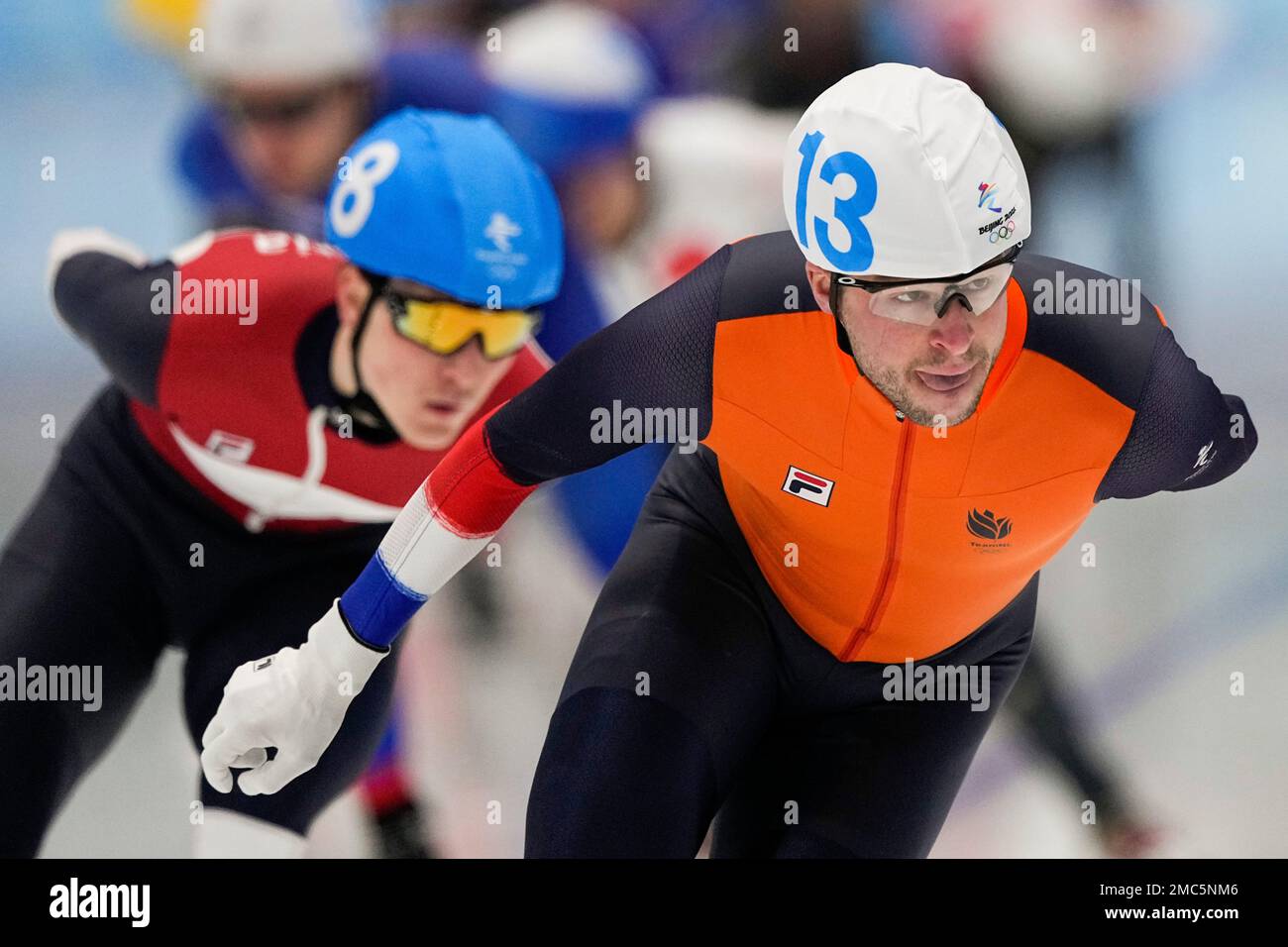 Sven Kramer of the Netherlands (13) and other athletes compete during ...