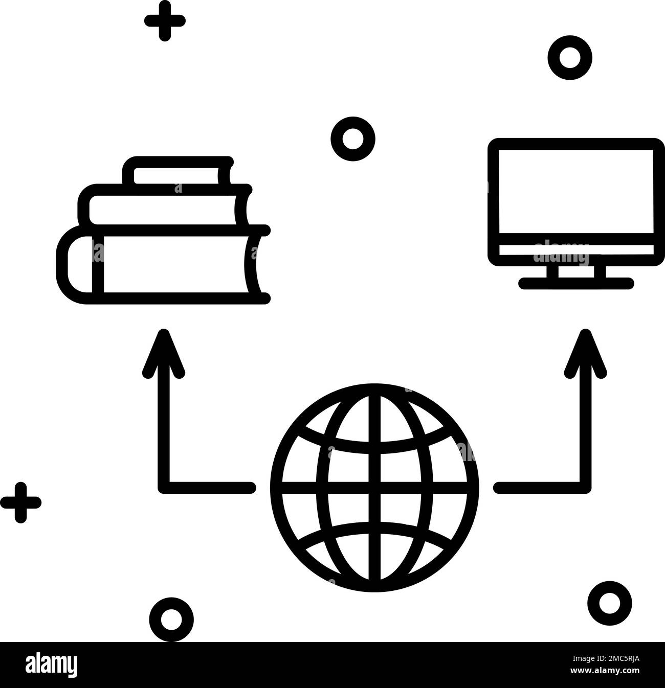 Global education, online knowledge, line vector icon on transparent ...