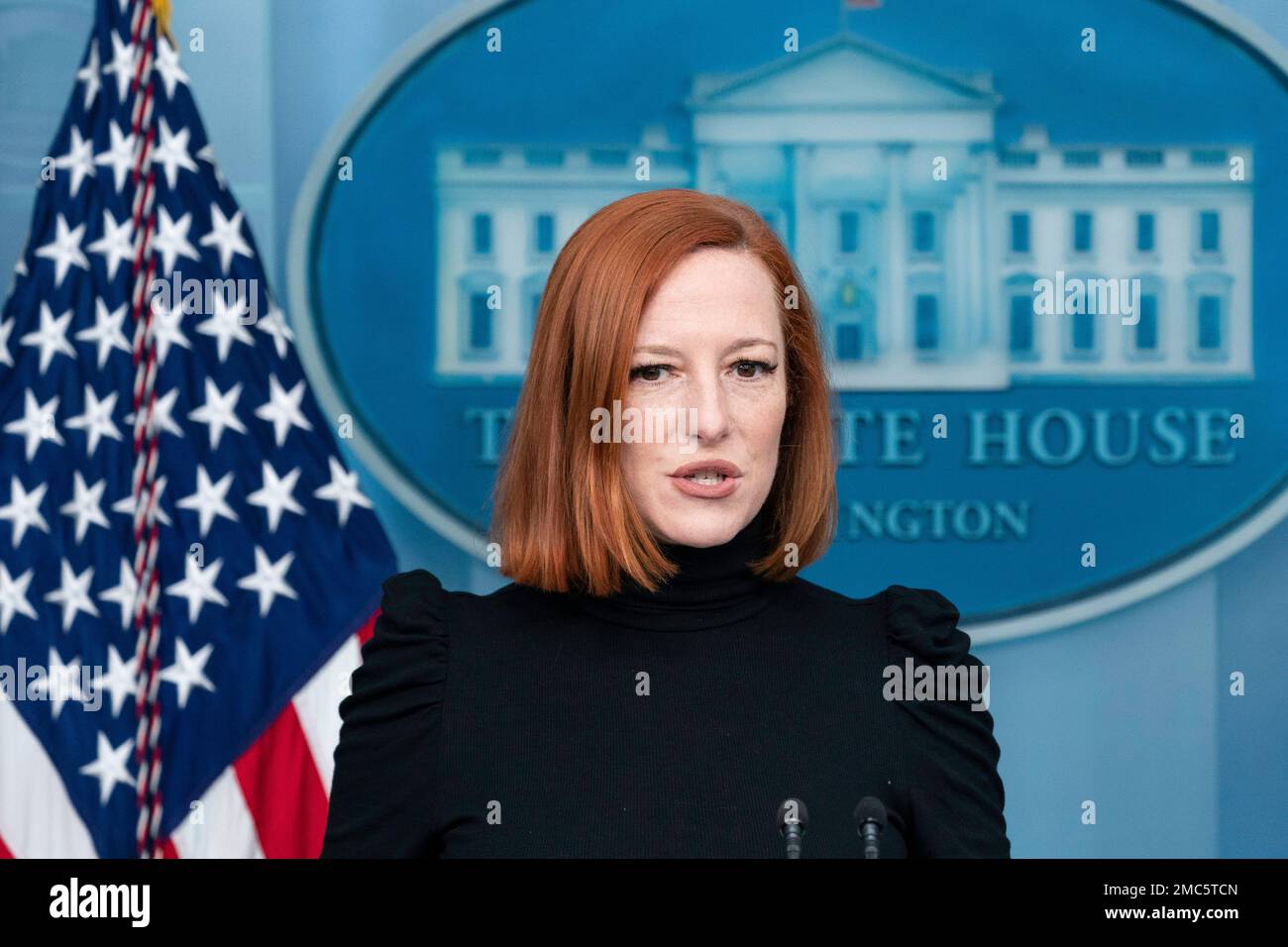 White House press secretary Jen Psaki speaks with reporters in the ...