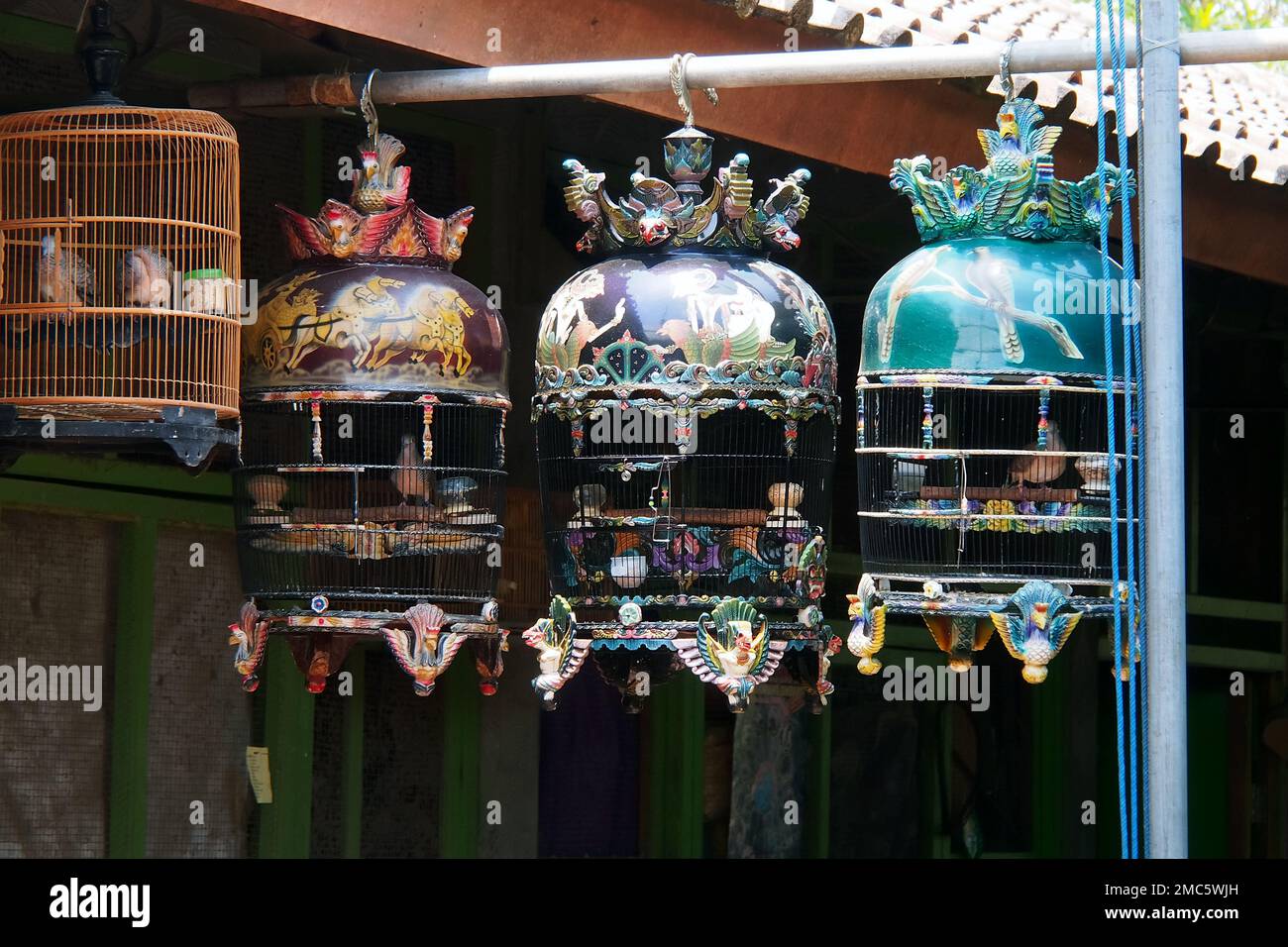 traditional bird cages, bird market, Yogyakarta, Java, Indonesia Stock ...
