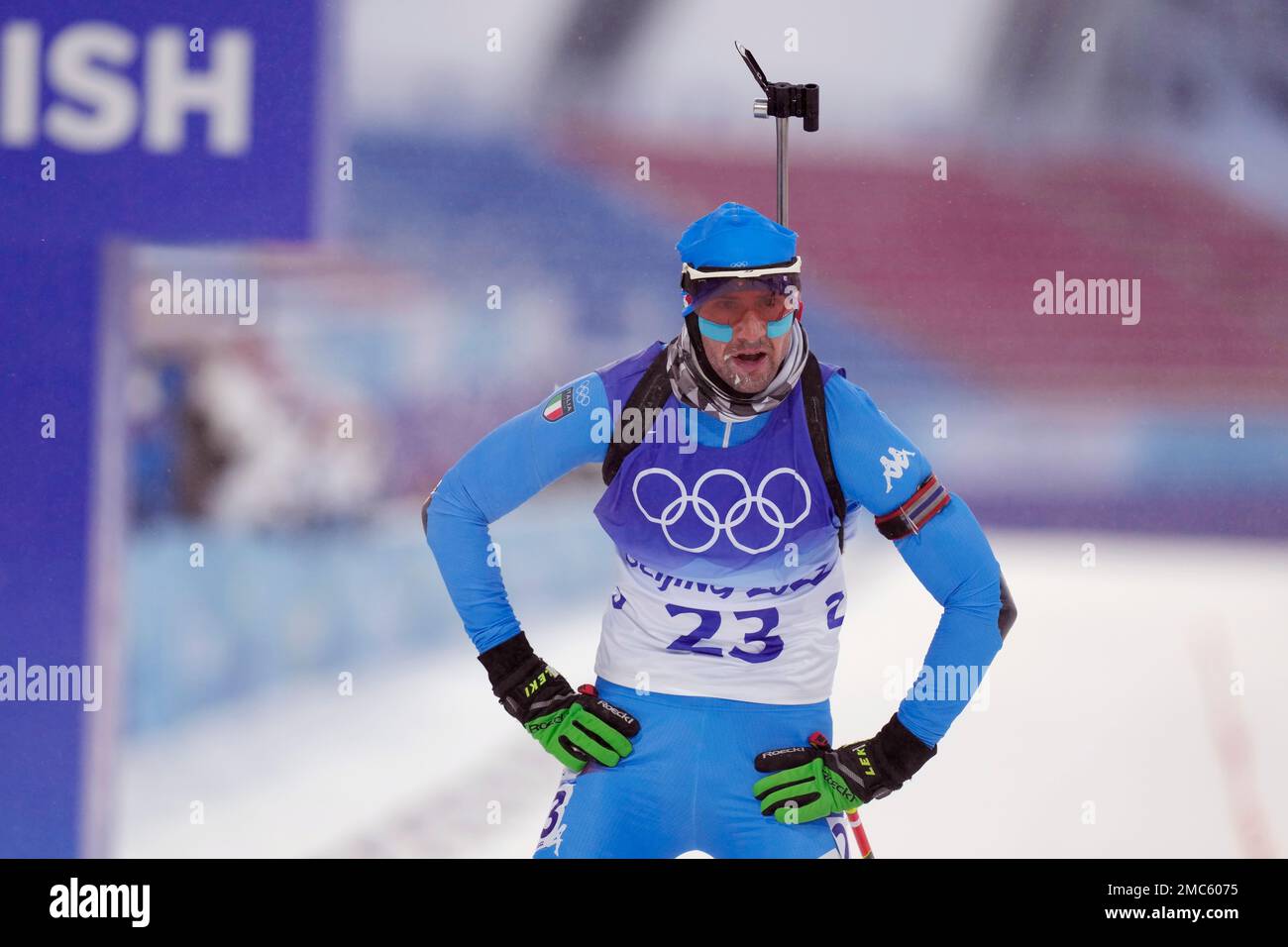 Dominik Windisch of Italy crosses the finish line during the men's 15 ...