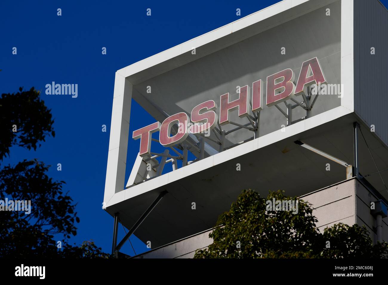 The logo of Toshiba Corp. is seen displayed at its headquarters in ...