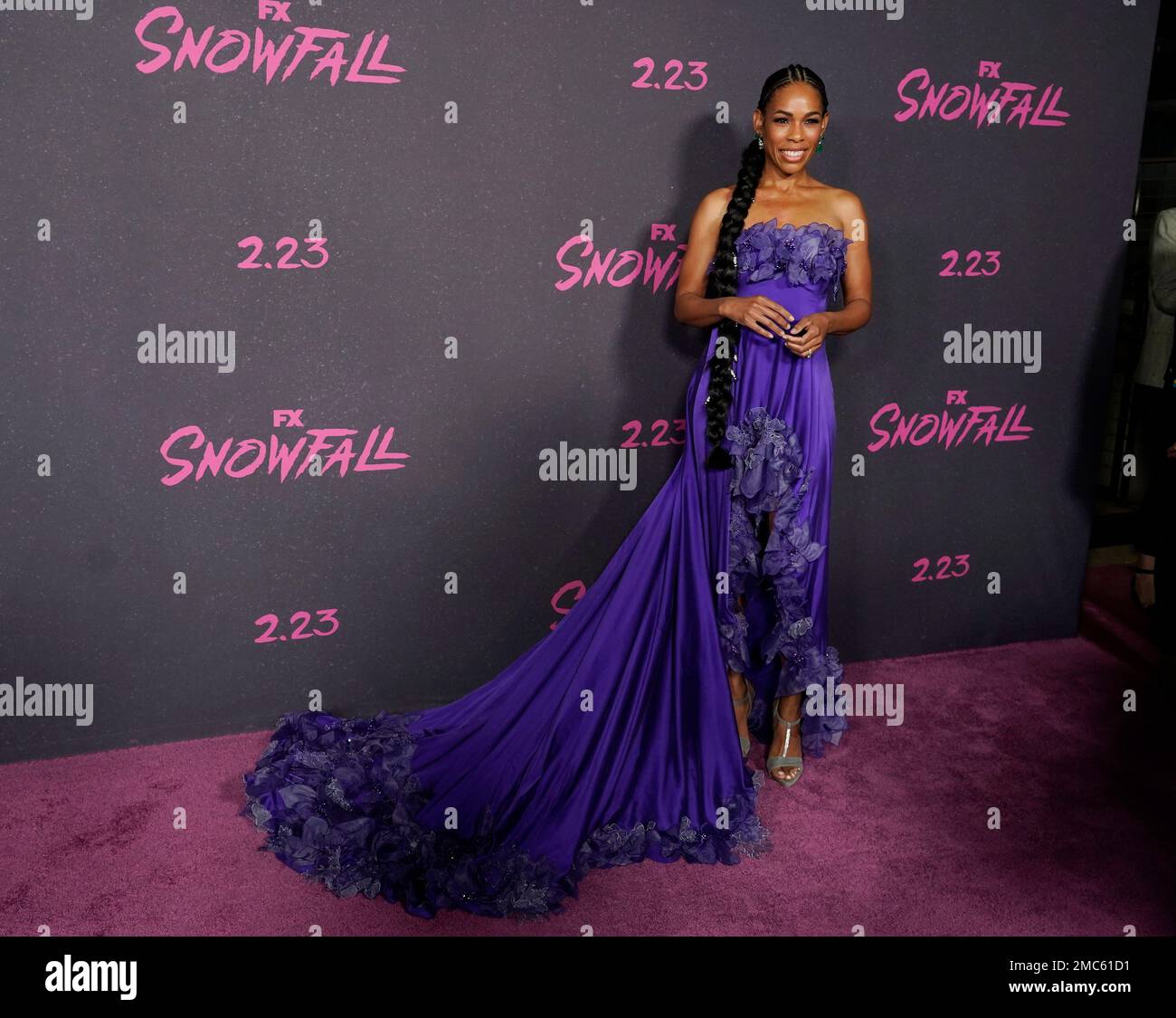 Angela Lewis, a cast member in "Snowfall," poses at the season five ...