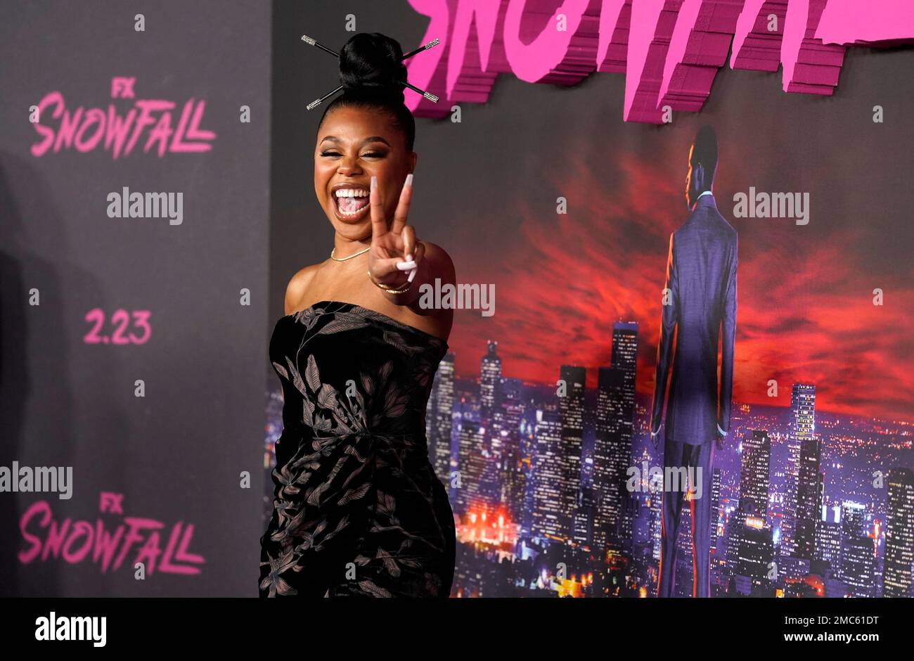 Gail Bean, a cast member in "Snowfall," poses for photographers at the ...