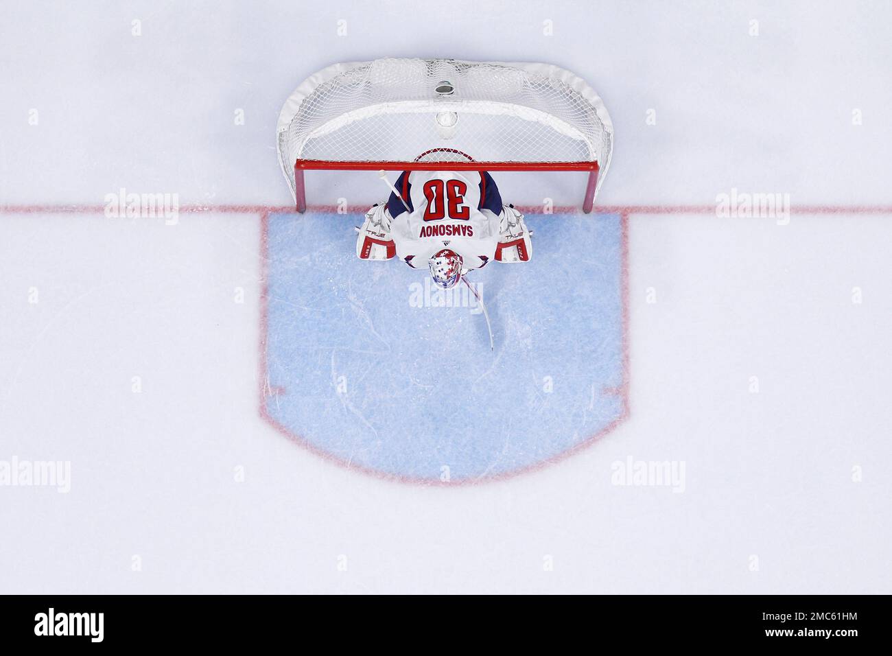 Washington Capitals goaltender Ilya Samsonov in action during an NHL ...