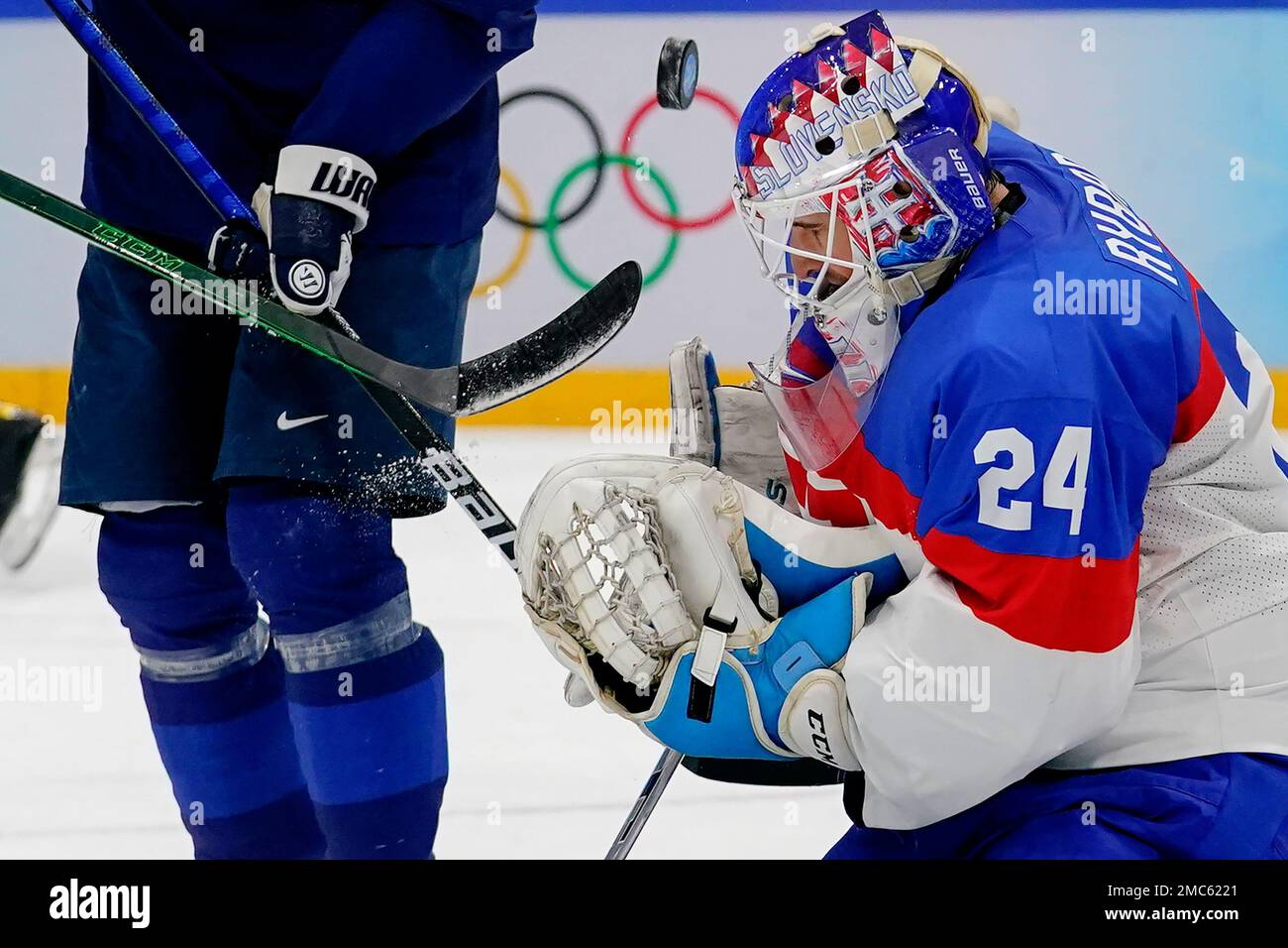 Slovakia goalkeeper Patrik Rybar (24) blocks a shot against against ...