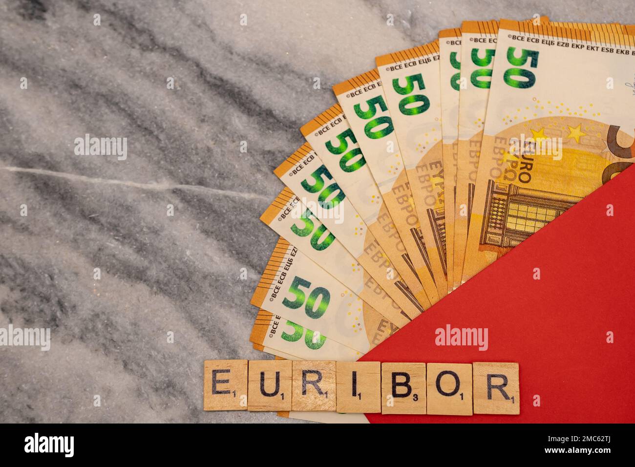 Word EURIBOR Is Written In Wooden Letters, Near Part Of 50 Euro ...