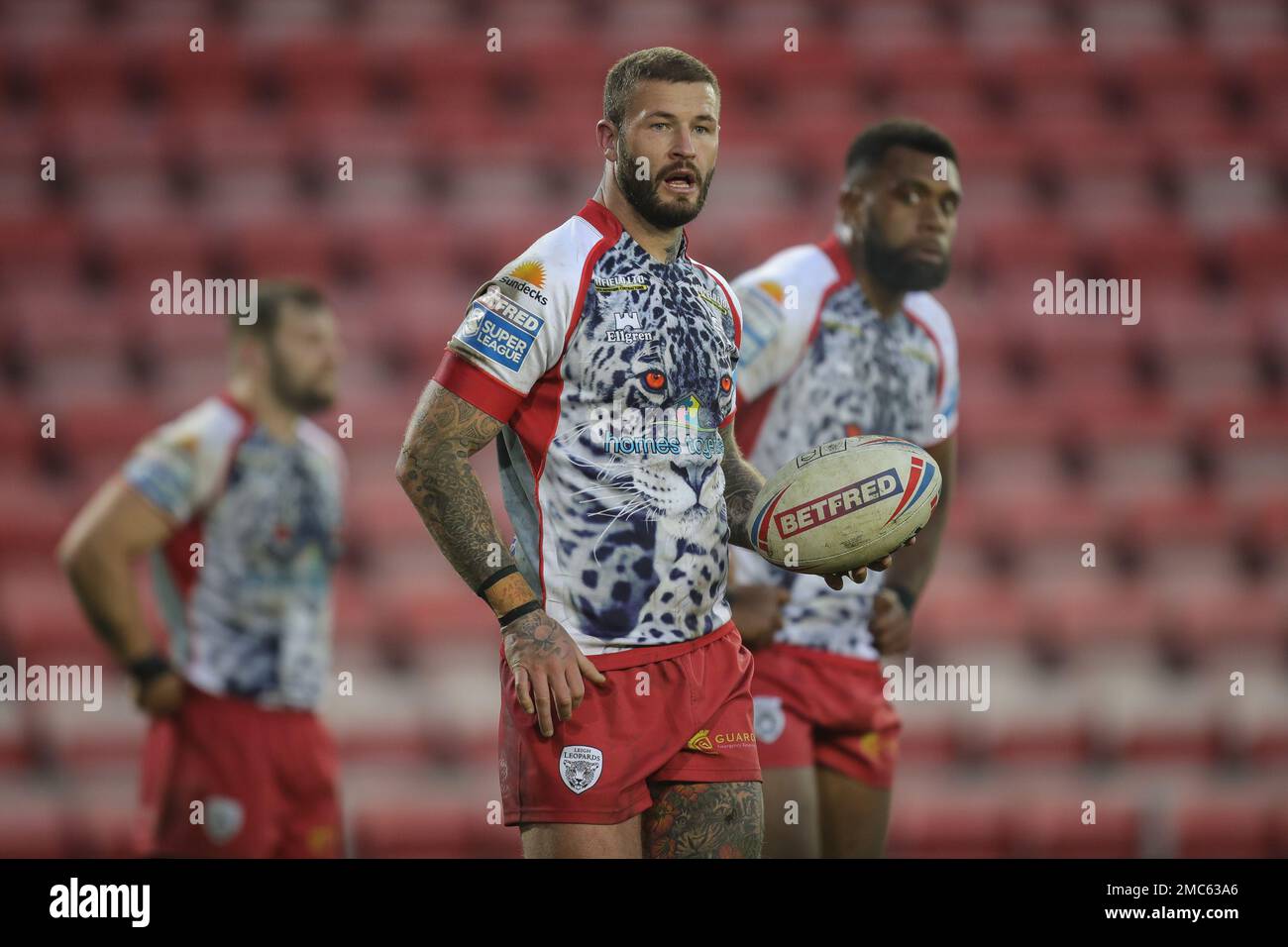 Zak Hardaker #1 of Leigh Leopards during the Rugby League Pre Season ...
