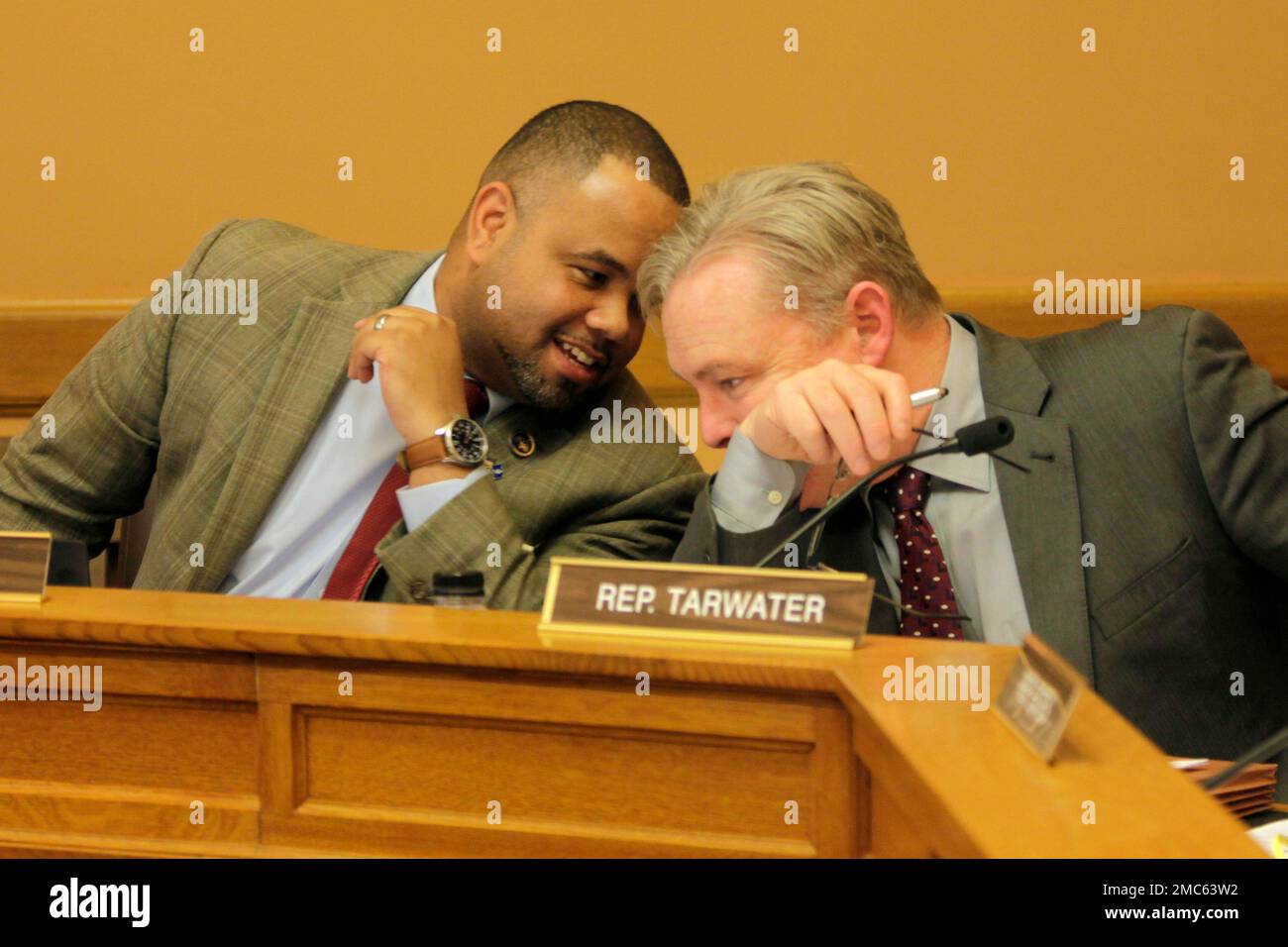 Kansas state Reps. Patrick Penn, left, R-Wichita, and Sean Tarwater ...