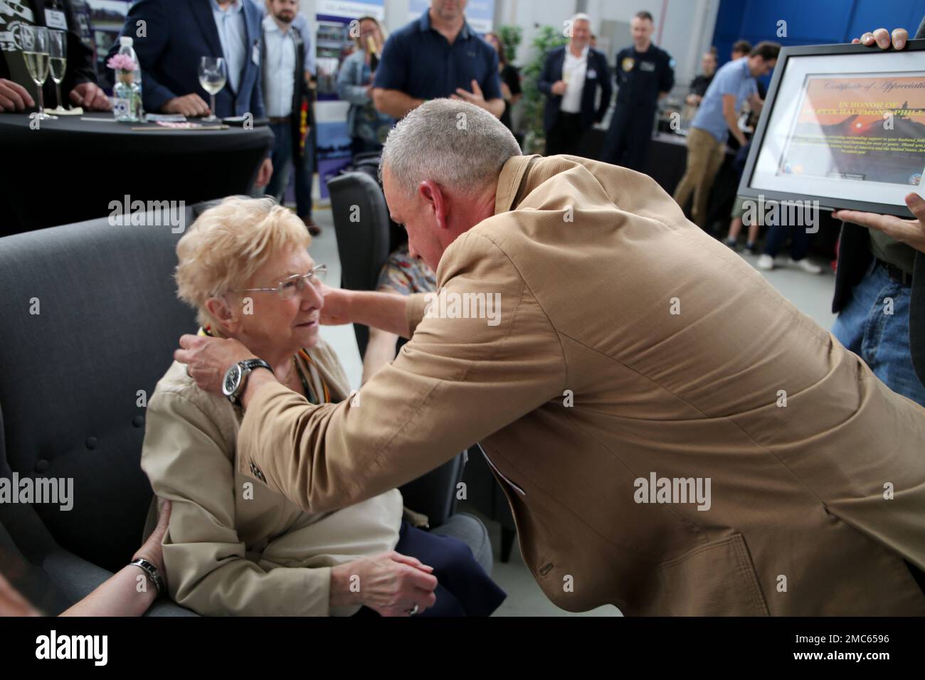 Col. James Yastrzemsky, right, presents the Order of St. Michael award ...