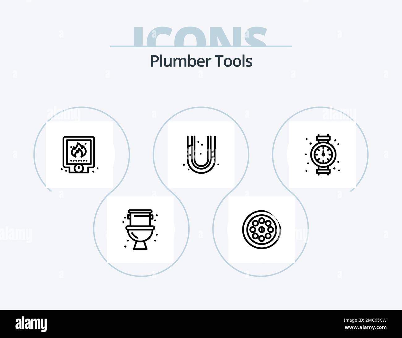Plumber Line Icon Pack 5 Icon Design. pipes. temperature. gauge. plumbing. pipe Stock Vector ...
