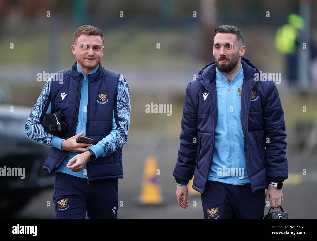 St Johnstone's James Brown (left) and goalkeeper Remi Matthews arriving ...