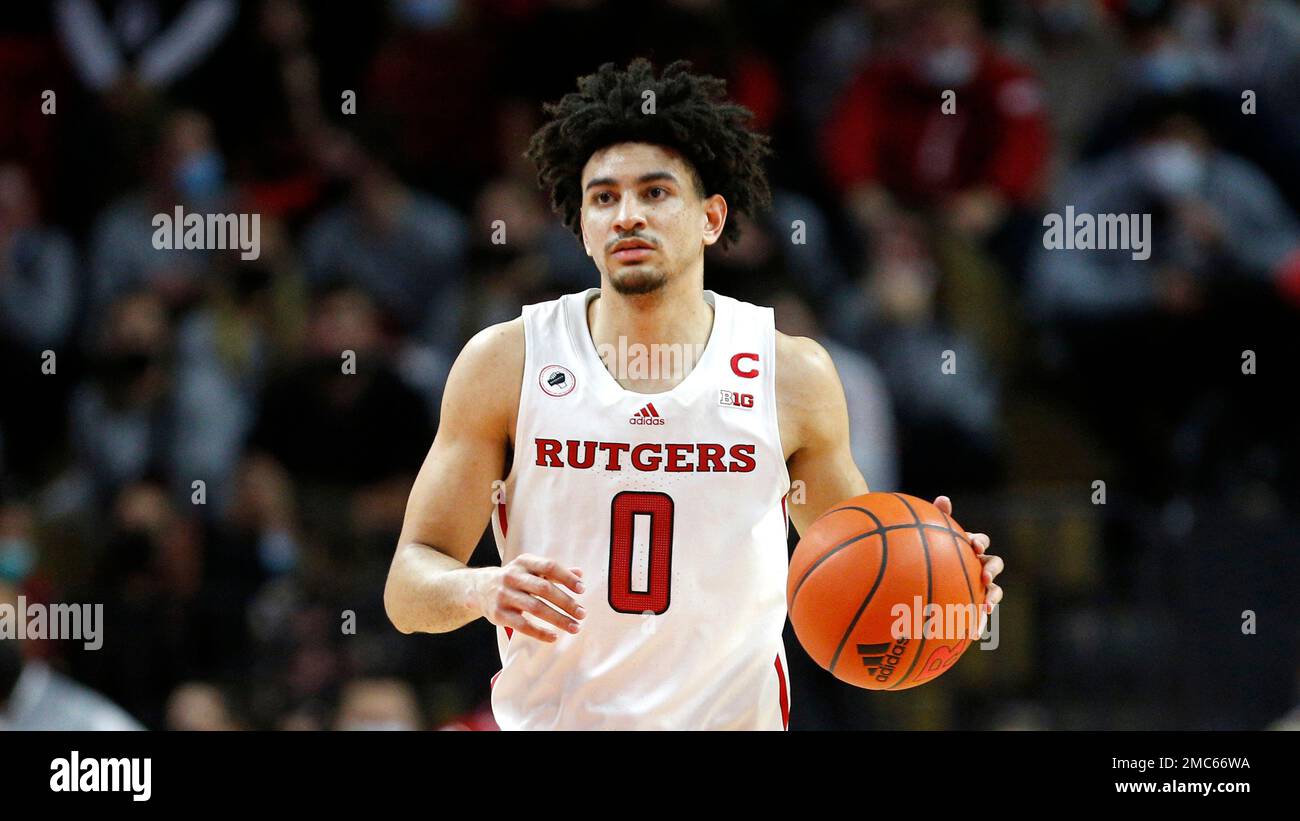 Rutgers guard Geo Baker (0) dribbles the ball against Ohio State during ...