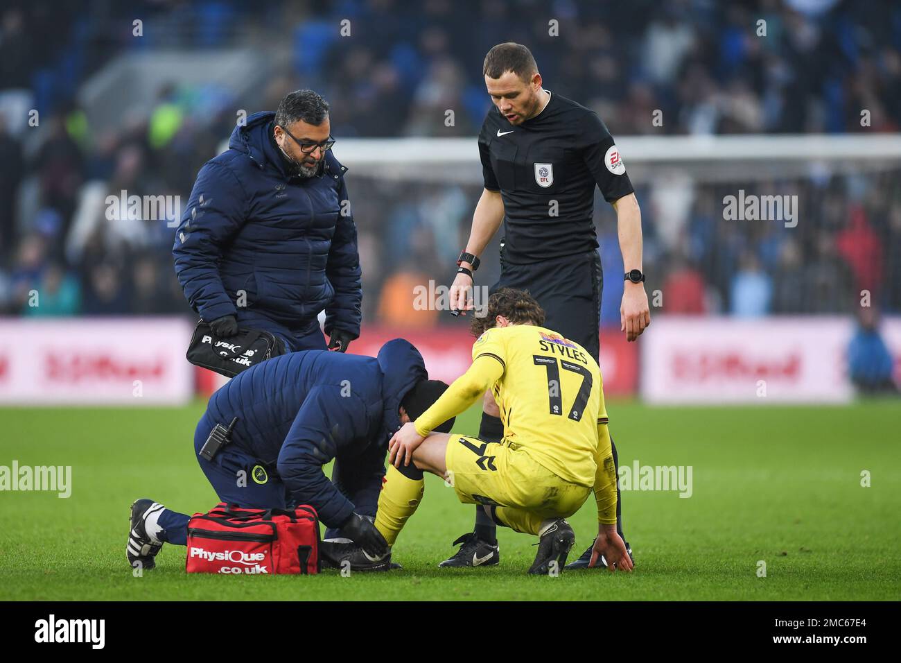 Callum Styles #17 of Millwall receives treatment during the Sky Bet ...