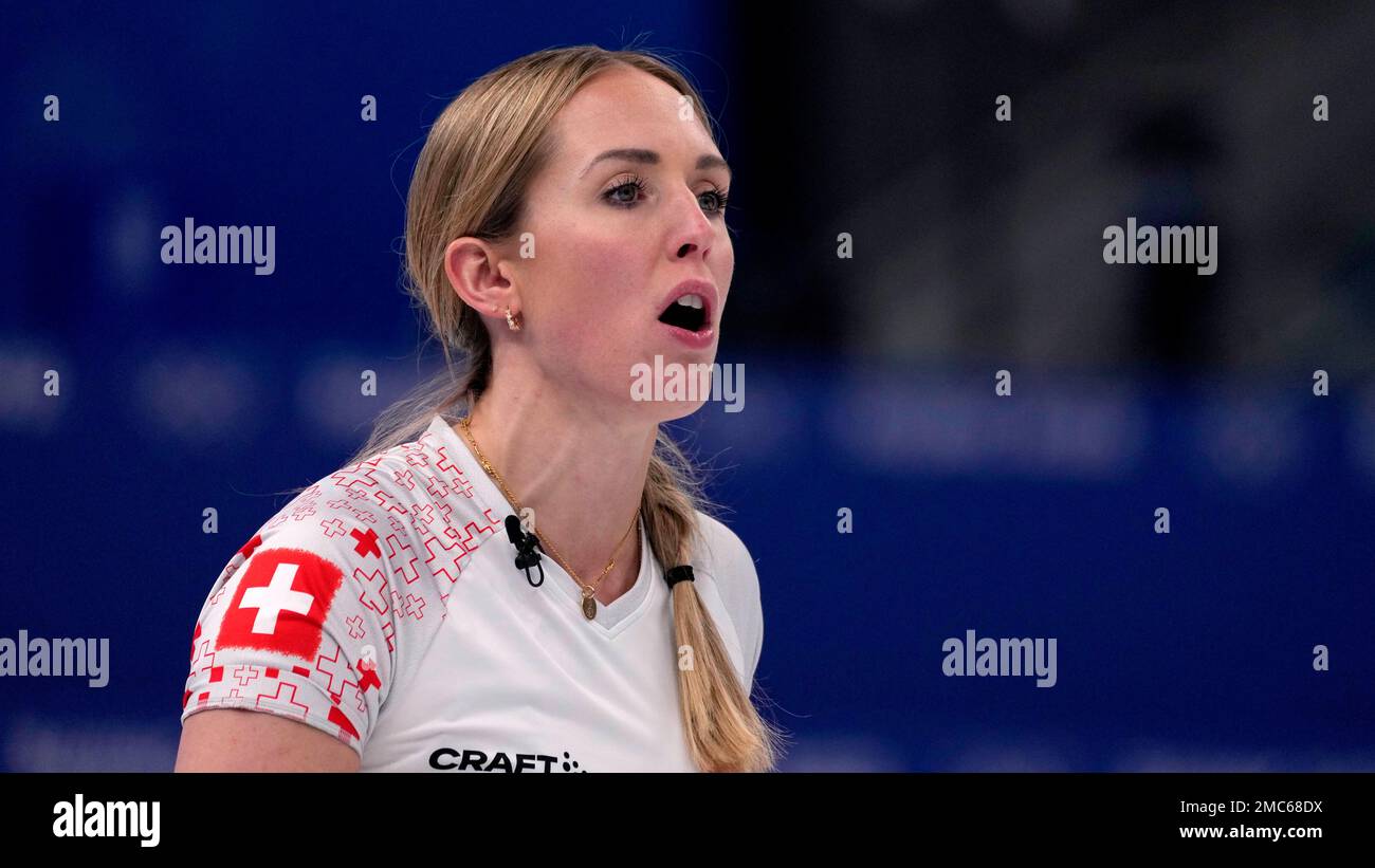 Switzerland's Melanie Barbezat, leads her teammates, during the women's ...