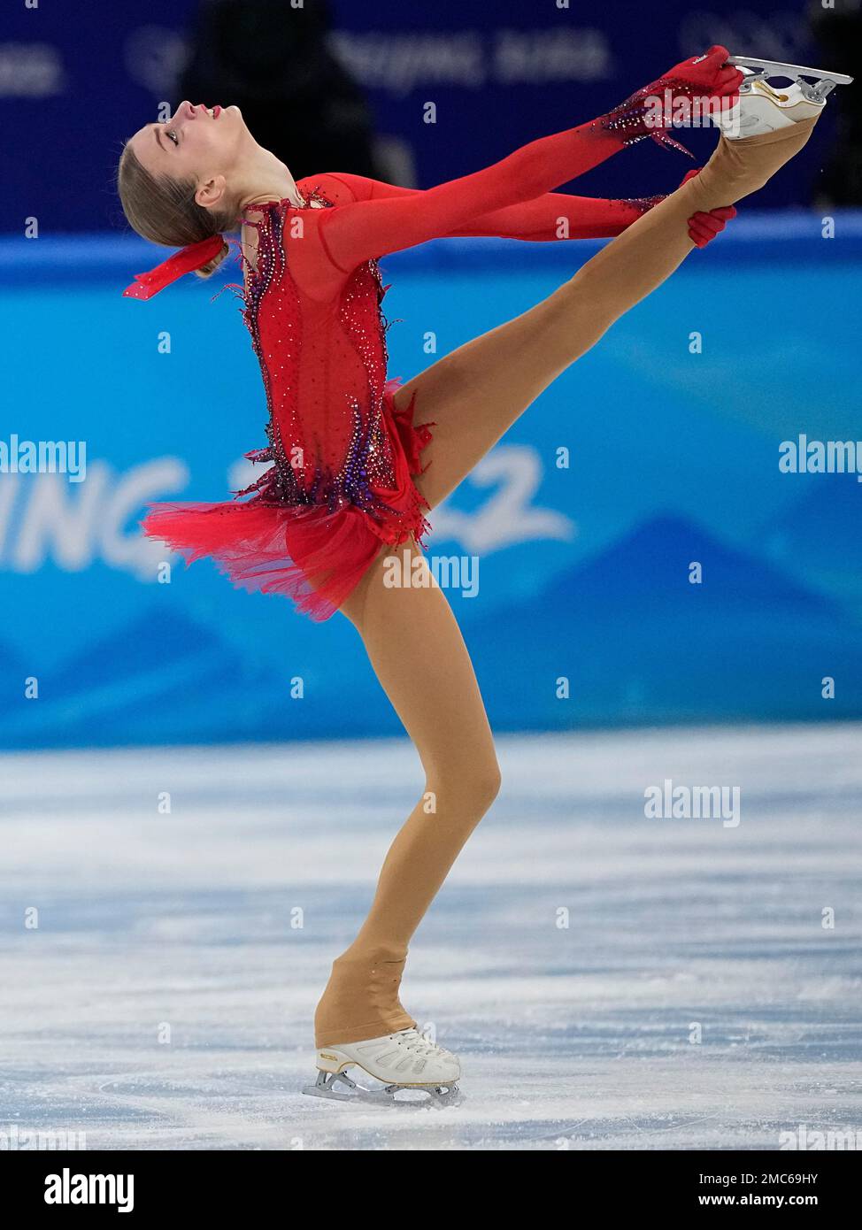 Alexandra Feigin, of Bulgaria, competes in the women's free skate ...