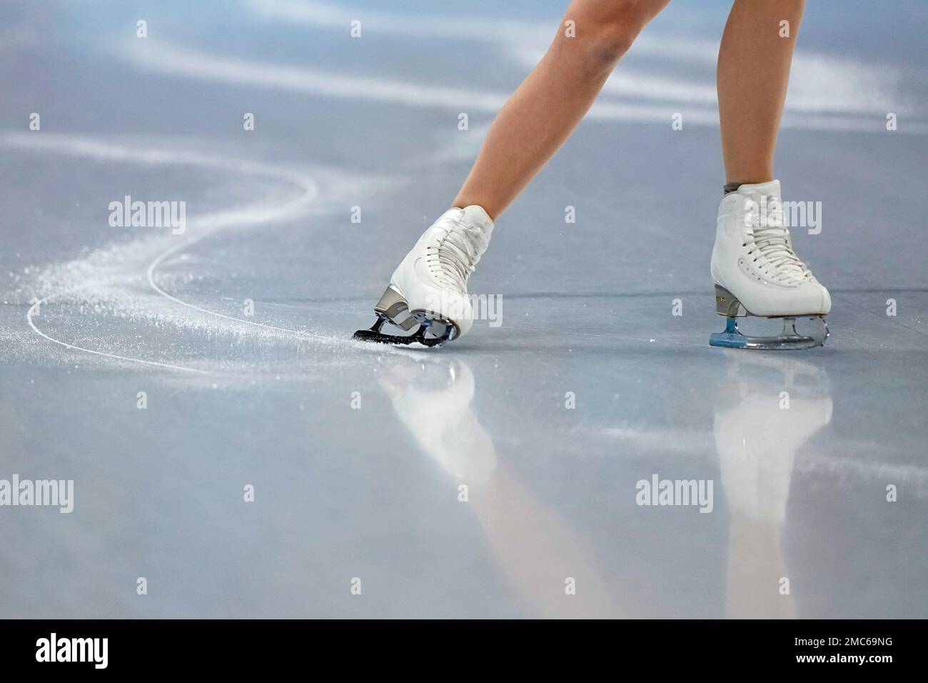A skater warms-up ahead of the women's free skate program during the ...