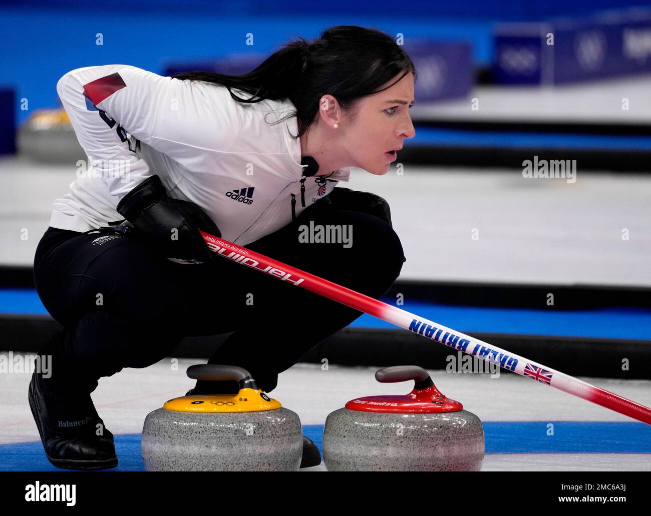 Britain's Eve Muirhead, directs her teammates, during the women's ...