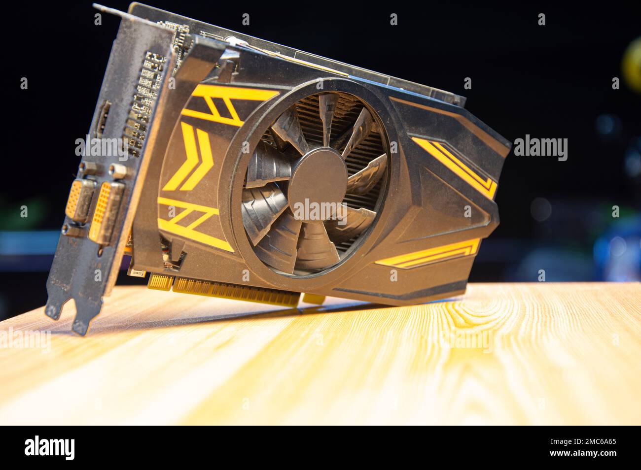 computer graphics card old condition placed on wooden floor Stock Photo ...