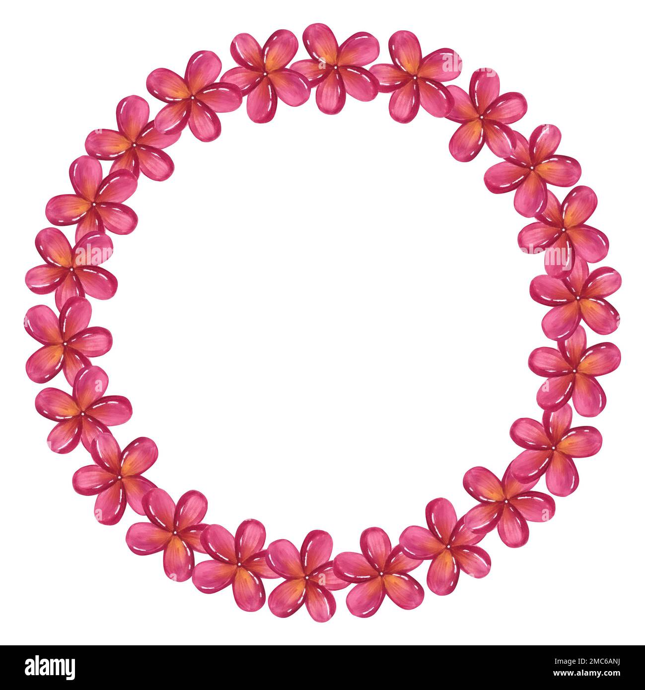 Round frame made of plumeria frangipani garland. Exotic floral design ...