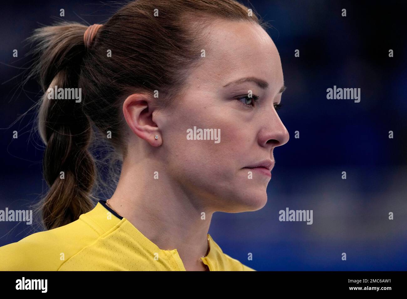 Sweden's Agnes Knochenhauer, competes, during the women's curling match ...