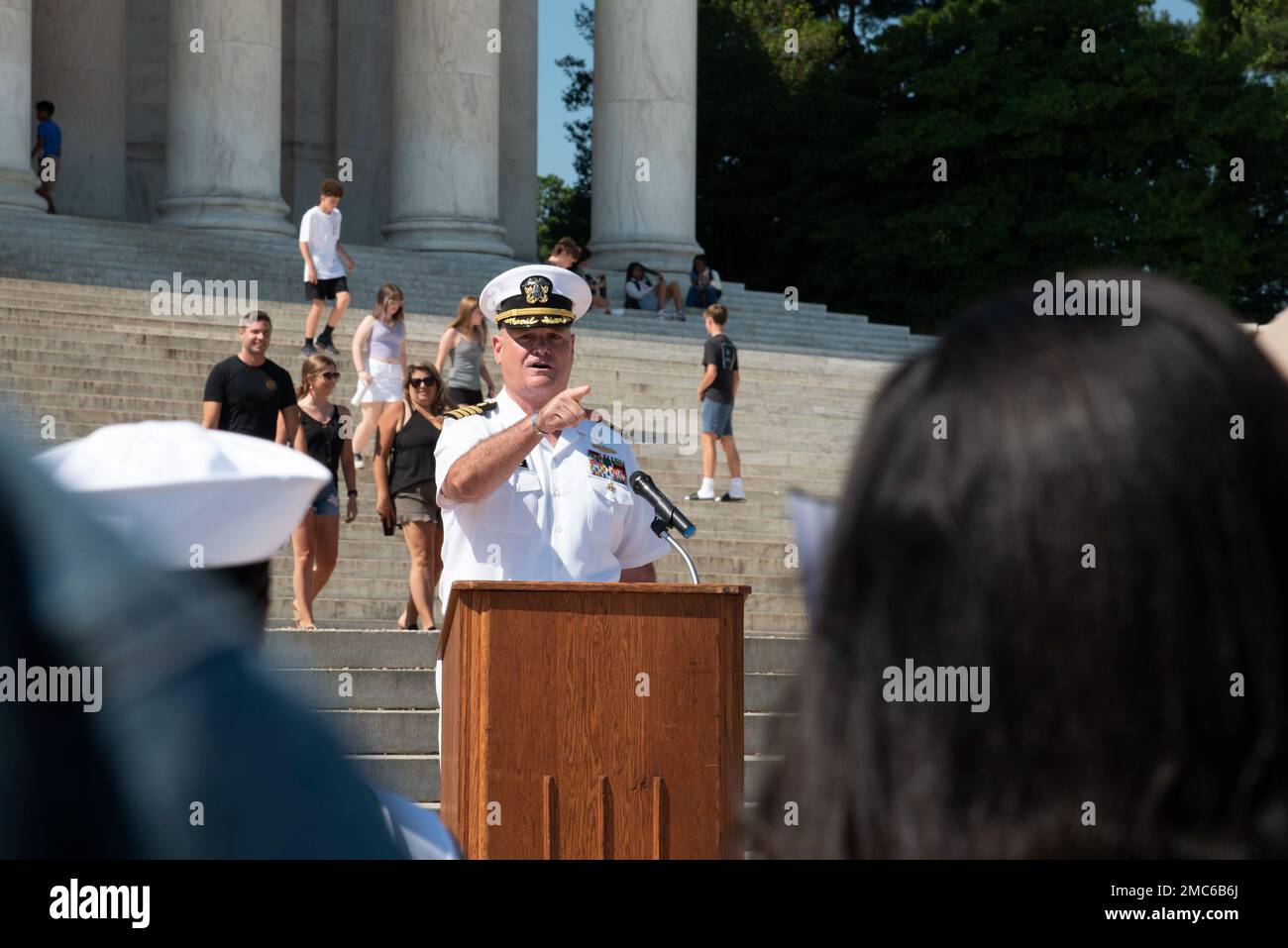 Capt. Doug Stephens speaks during a commissioning ceremony at the ...