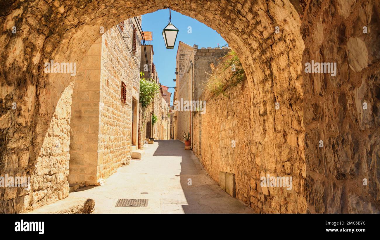 Mediterranean summer cityscape - view of a medieval street in the Old ...