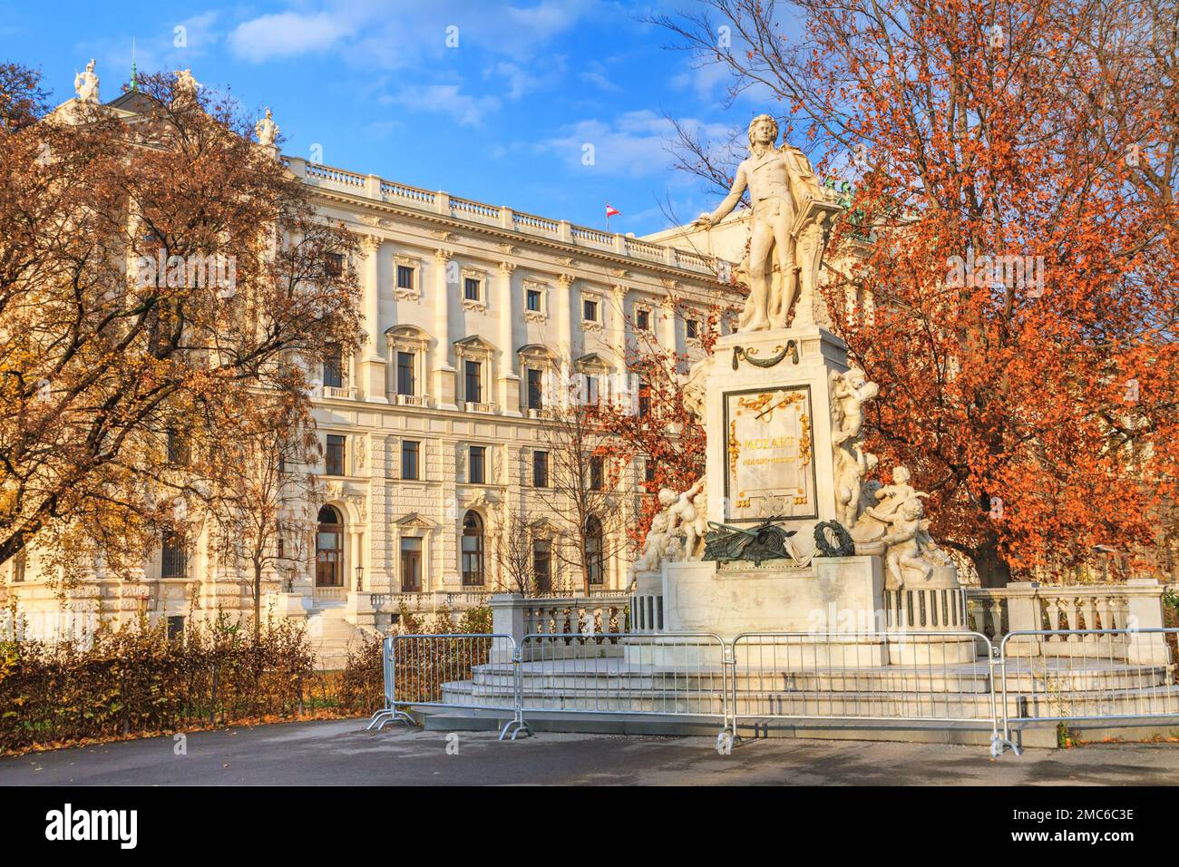 City landscape - view of the Mozart Monument located in the Burggarten ...